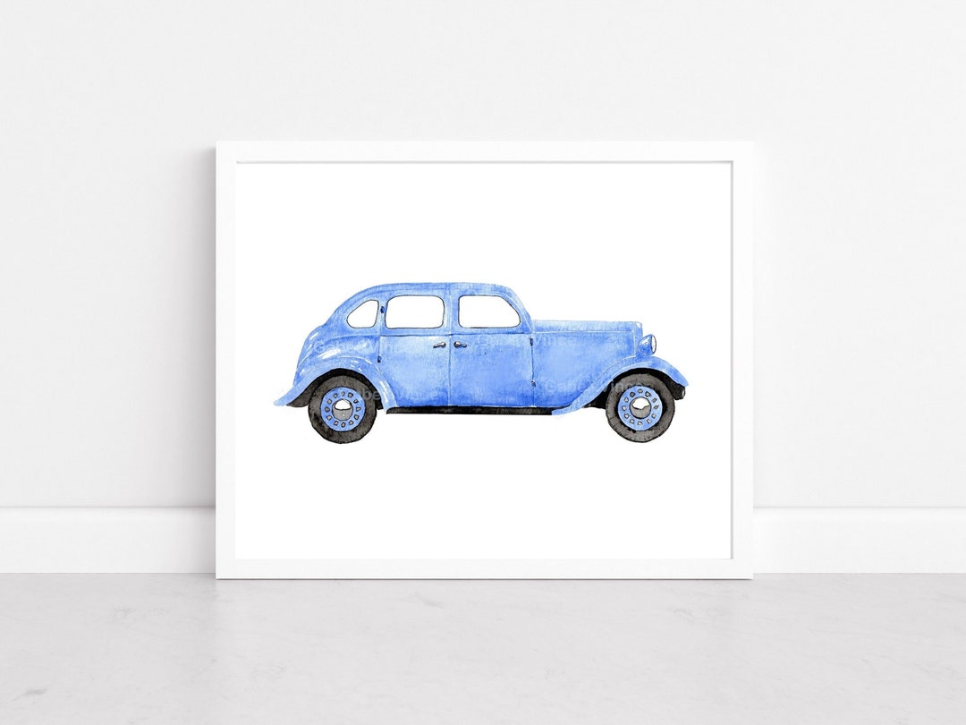 Printable Vintage Car, Blue Vintage Car, Travel Nursery Wall Art ...
