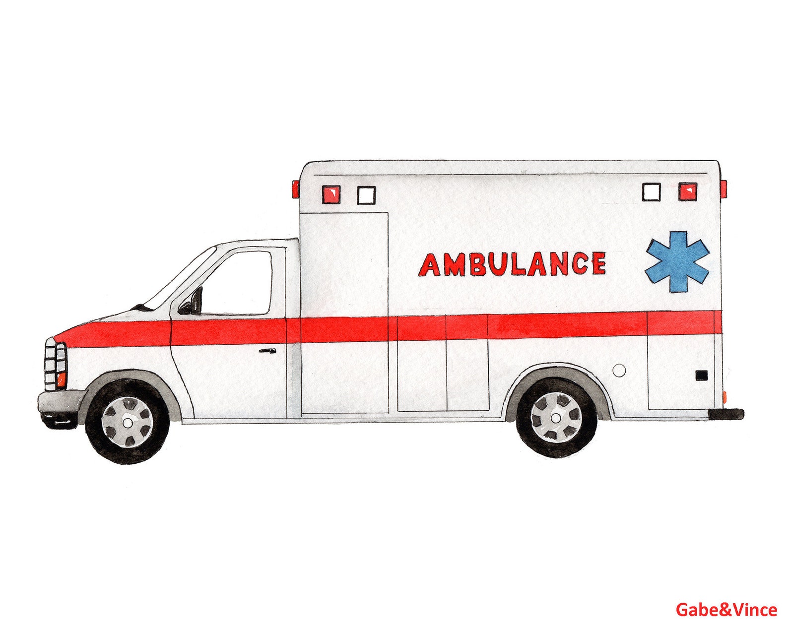 Ambulance Print, Emergency Rescue Printable, Printable Watercolor, Kids ...