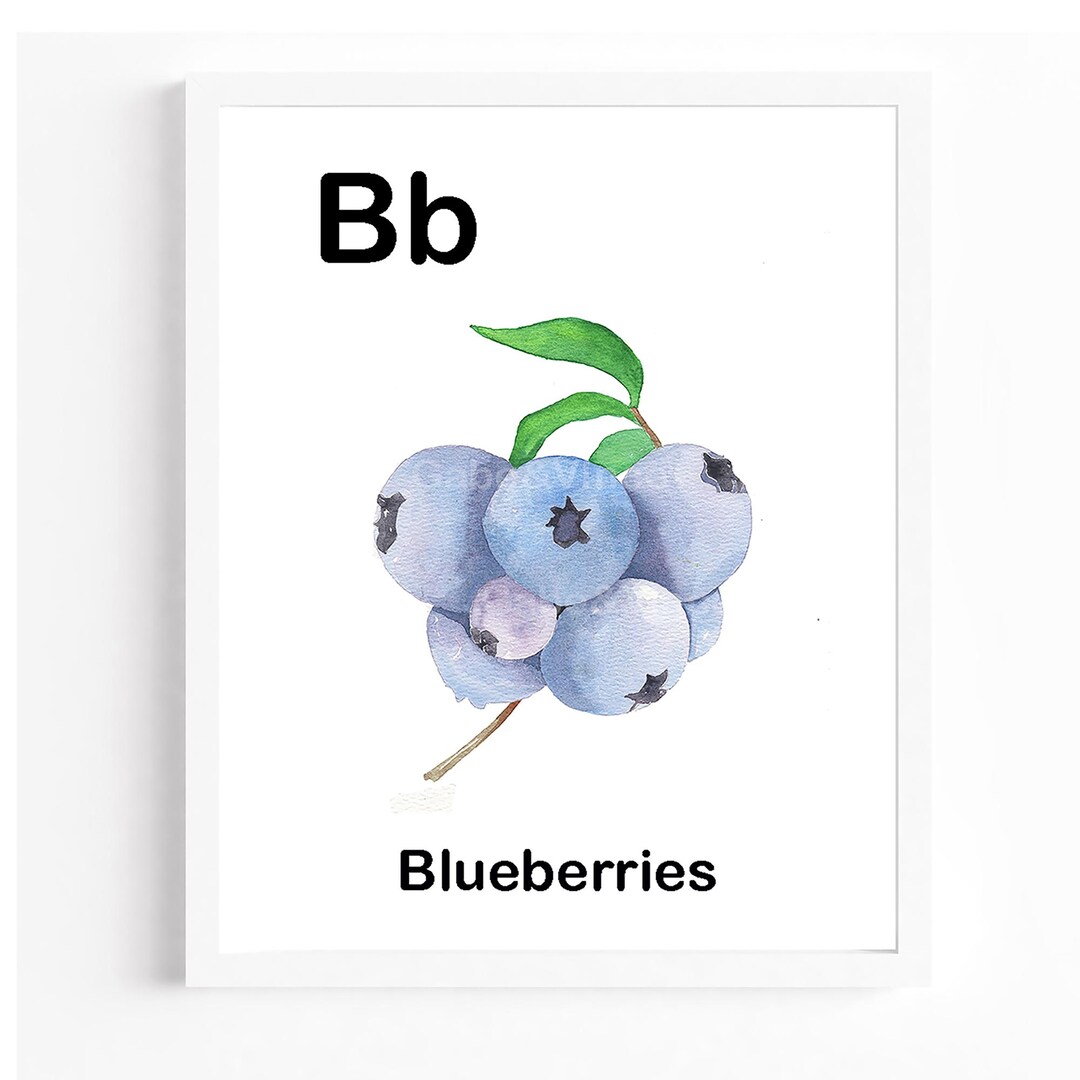 Printable Nursery Wall Art, Alphabet, Letter B, B is for Blueberries ...