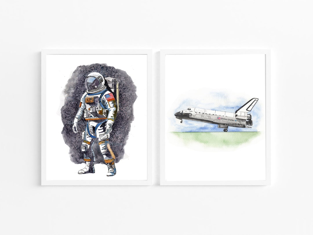 Space Theme Wall Art, Space Shuttle and Astronaut, Set of 2, Space ...
