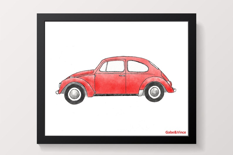 Red Beetle Car Print VW Bug Printable Watercolor Boys Wall - Etsy