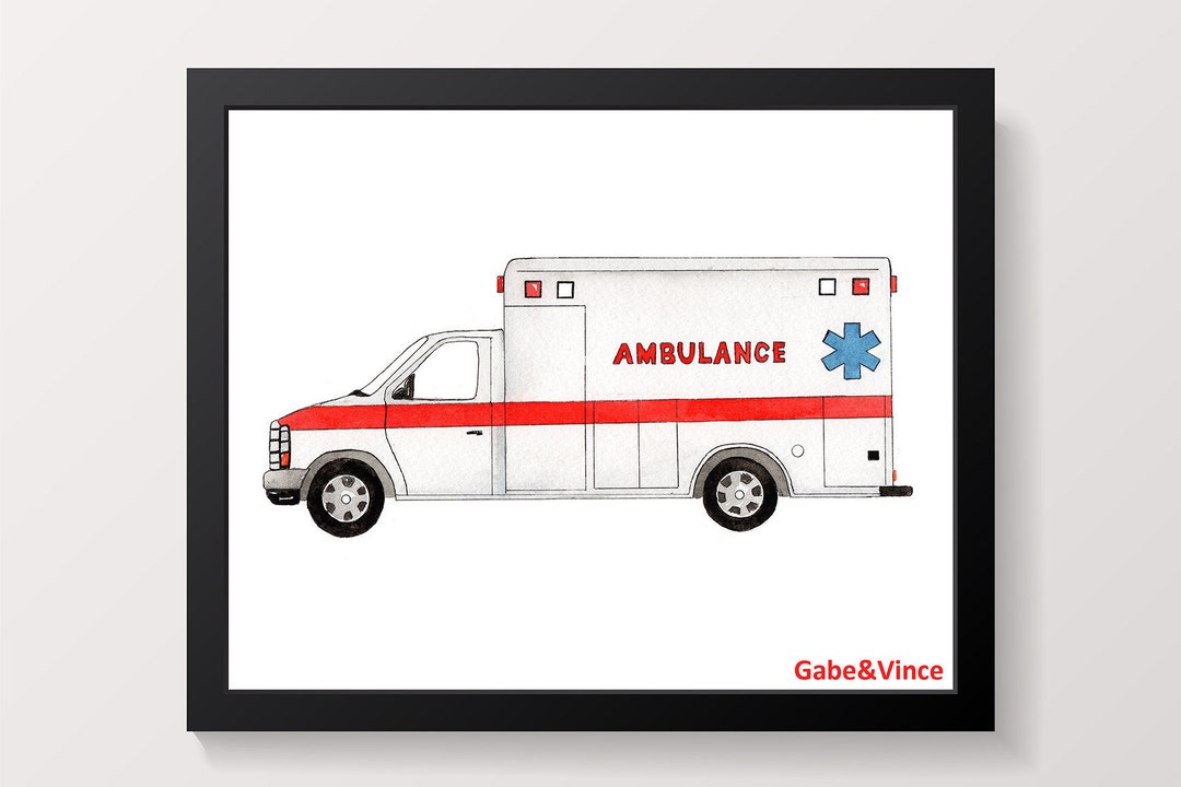 Ambulance Print, Emergency Rescue Printable, Printable Watercolor, Kids ...