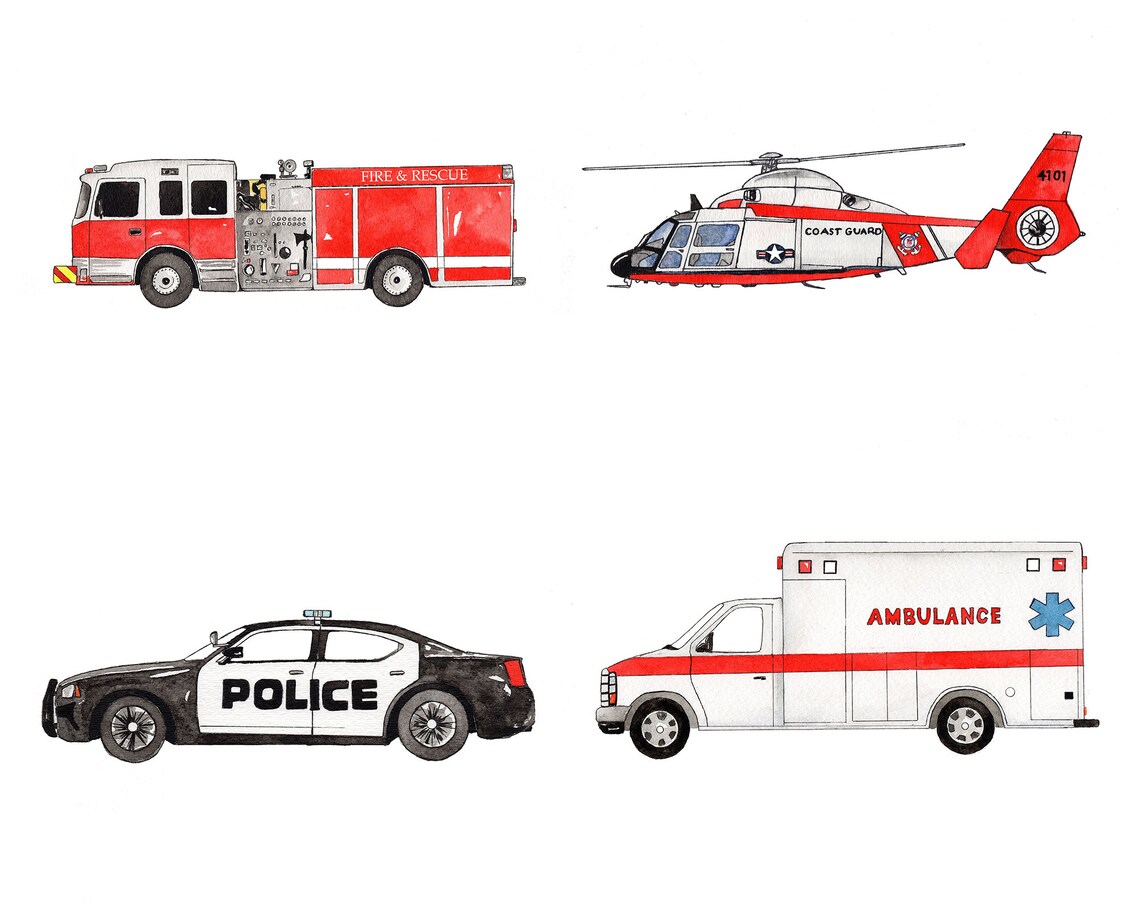 Emergency Rescue Vehicles Poster Printable Emergency | Etsy