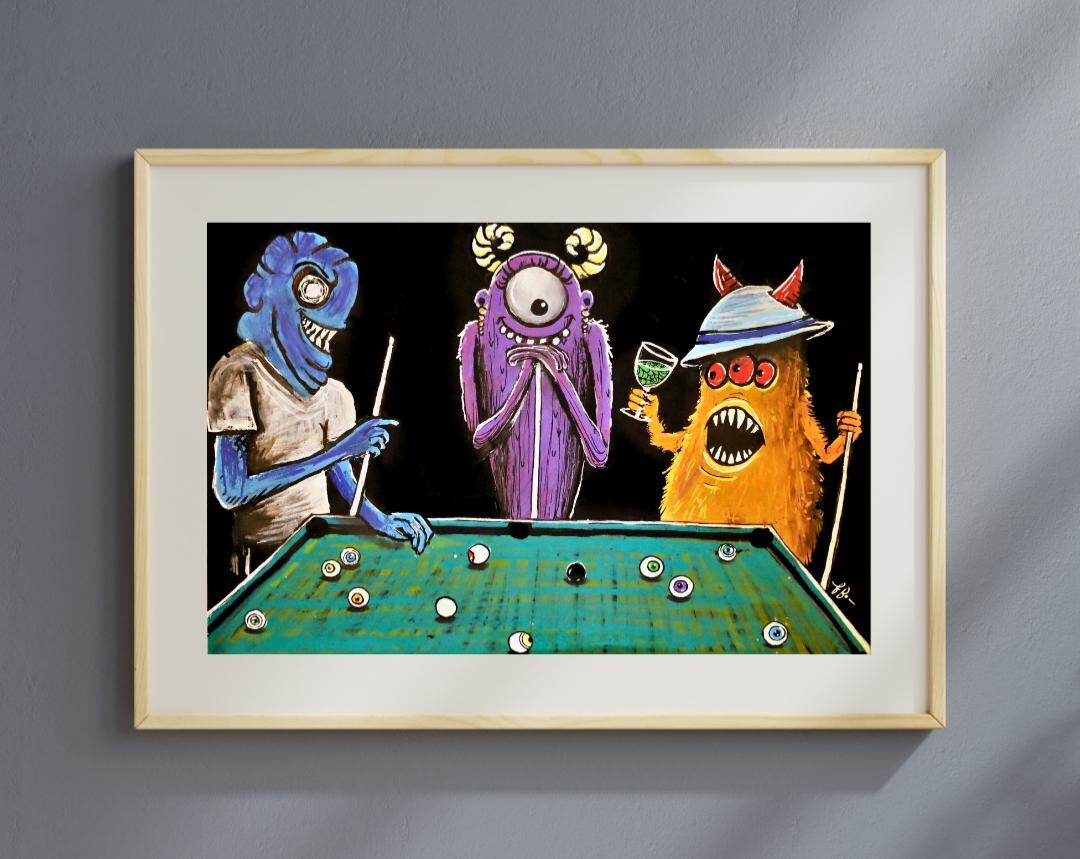 Halloween Billiards Poster | Lowbrow Art Monsters, Macabre Game ...