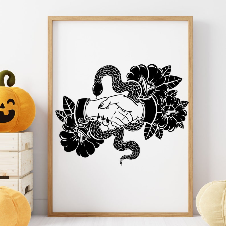 Snake Hand Shake Flower Digital Art Print Halloween PNG - Etsy