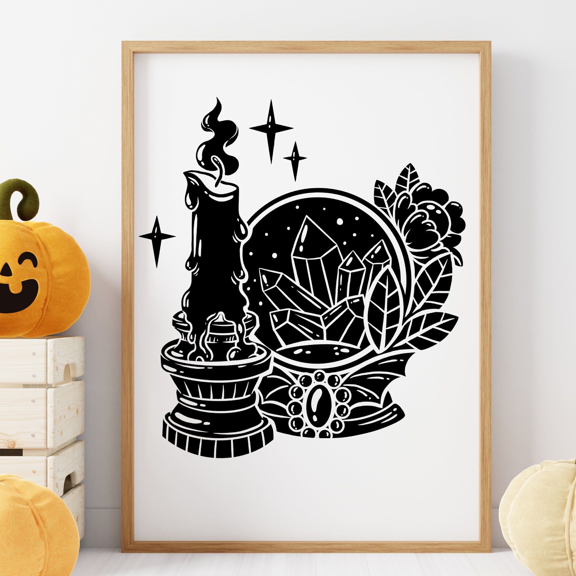 Crystal Ball and Candlestick Spooky Digital Art Print Halloween PNG - Etsy