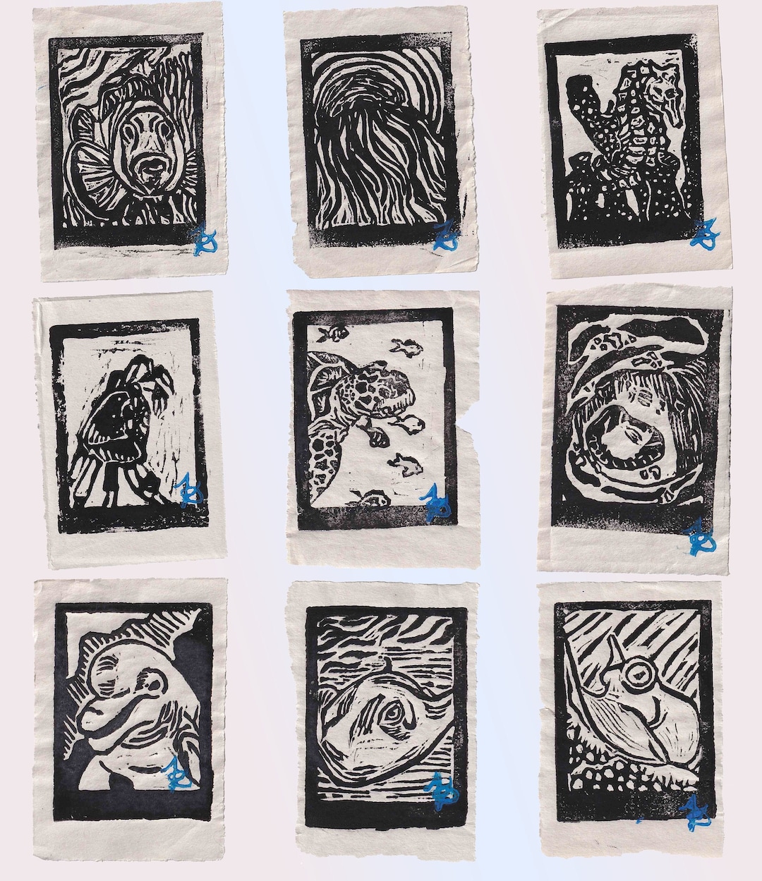 Mini Printmaking Art Prints Ocean Themed "trading Cards" - Etsy
