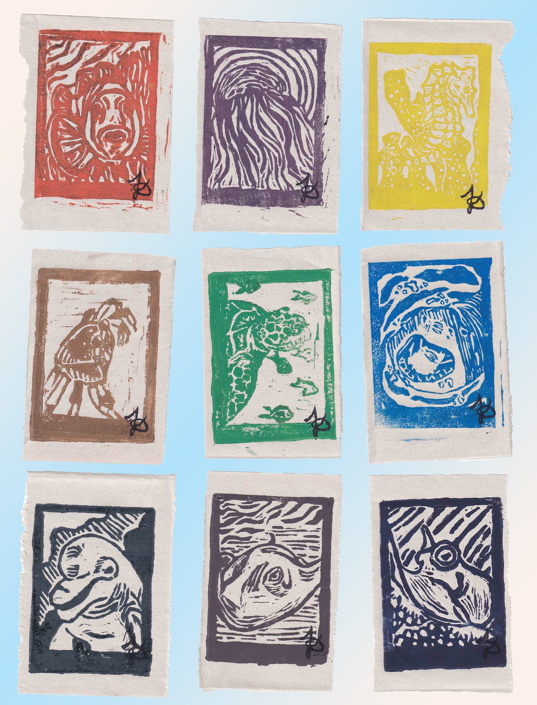 Mini Printmaking Art Prints Ocean Themed trading Cards - Etsy