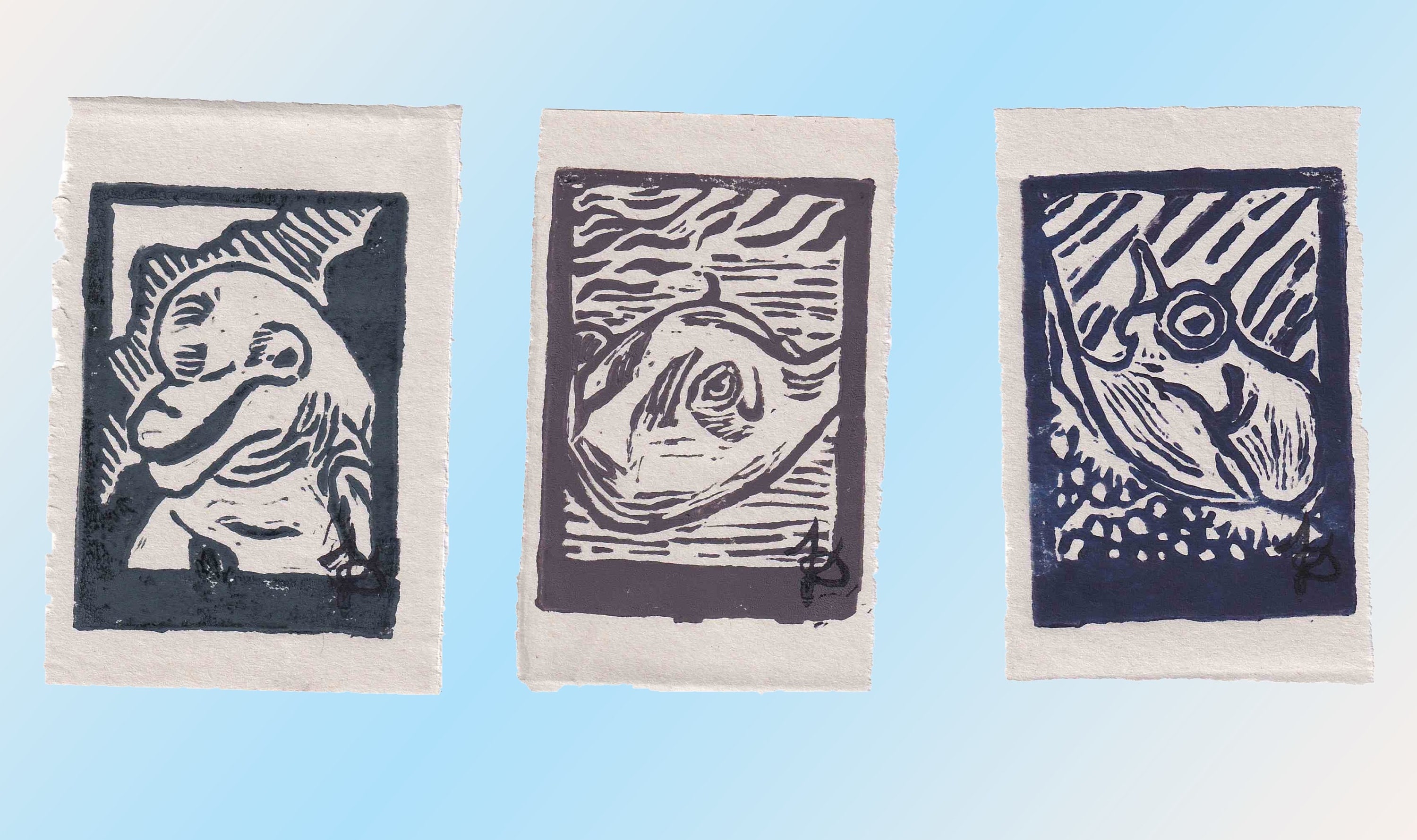 Mini Printmaking Art Prints Ocean Themed trading Cards - Etsy