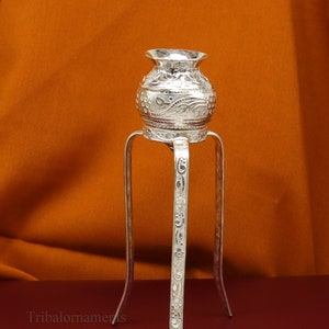 925 Sterling Silver Handmade God Shiva Lingam Water Flow Pot or Puja ...