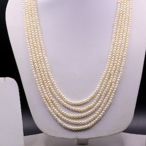 Natural Real Pearl Five Line Layer String Necklace Set Gorgeous Wedding ...