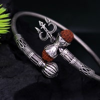 925 Sterling Silver Shiva Trishul and Mahadev Rudraksha Bangle Bracelet ...