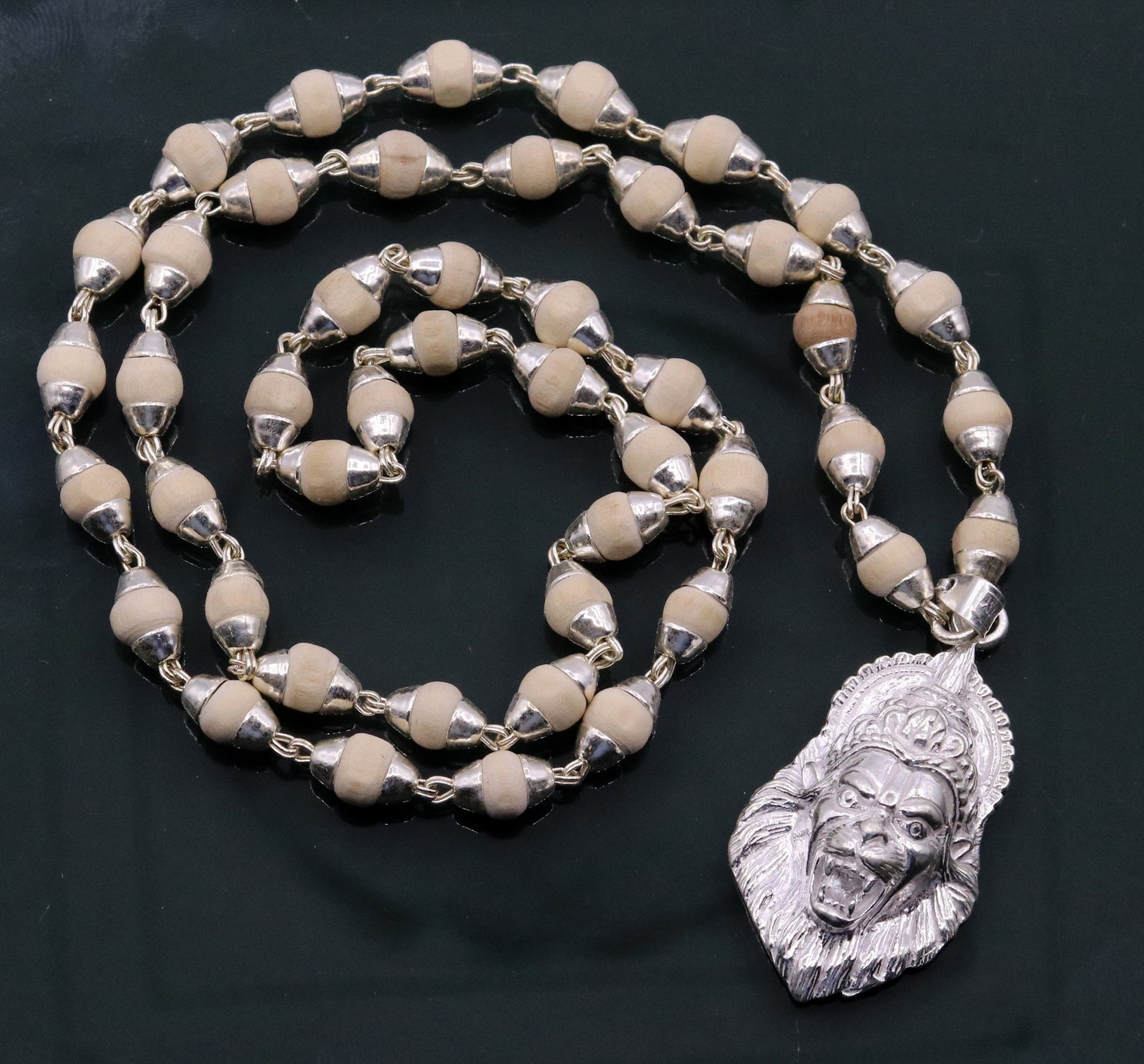 Sterling Silver Lord Vishnu Avatar Narsimha Pendant With Basil Rosary ...