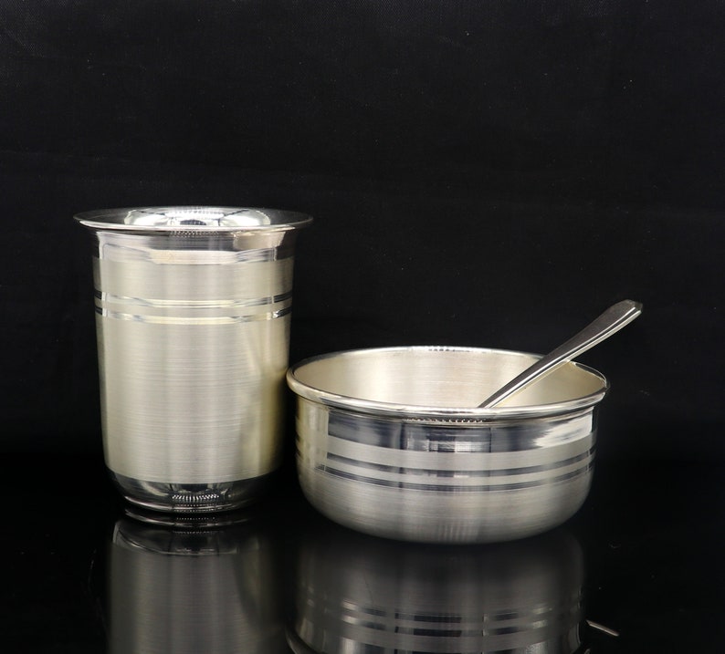 999 Fine Silver Water Milk Glass and Bowl, Silver Tumbler Silver Spoon ...