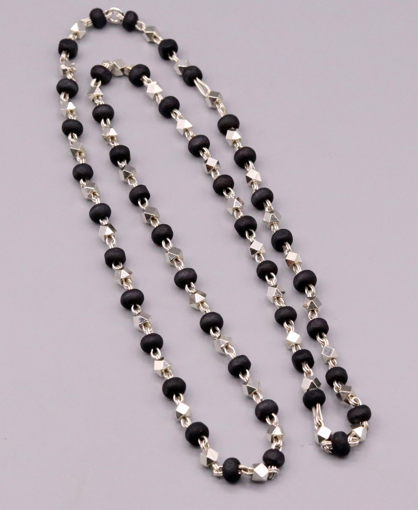 925 Silver Handcrafted Black Basil Rosary Beads With Silver Beads ...