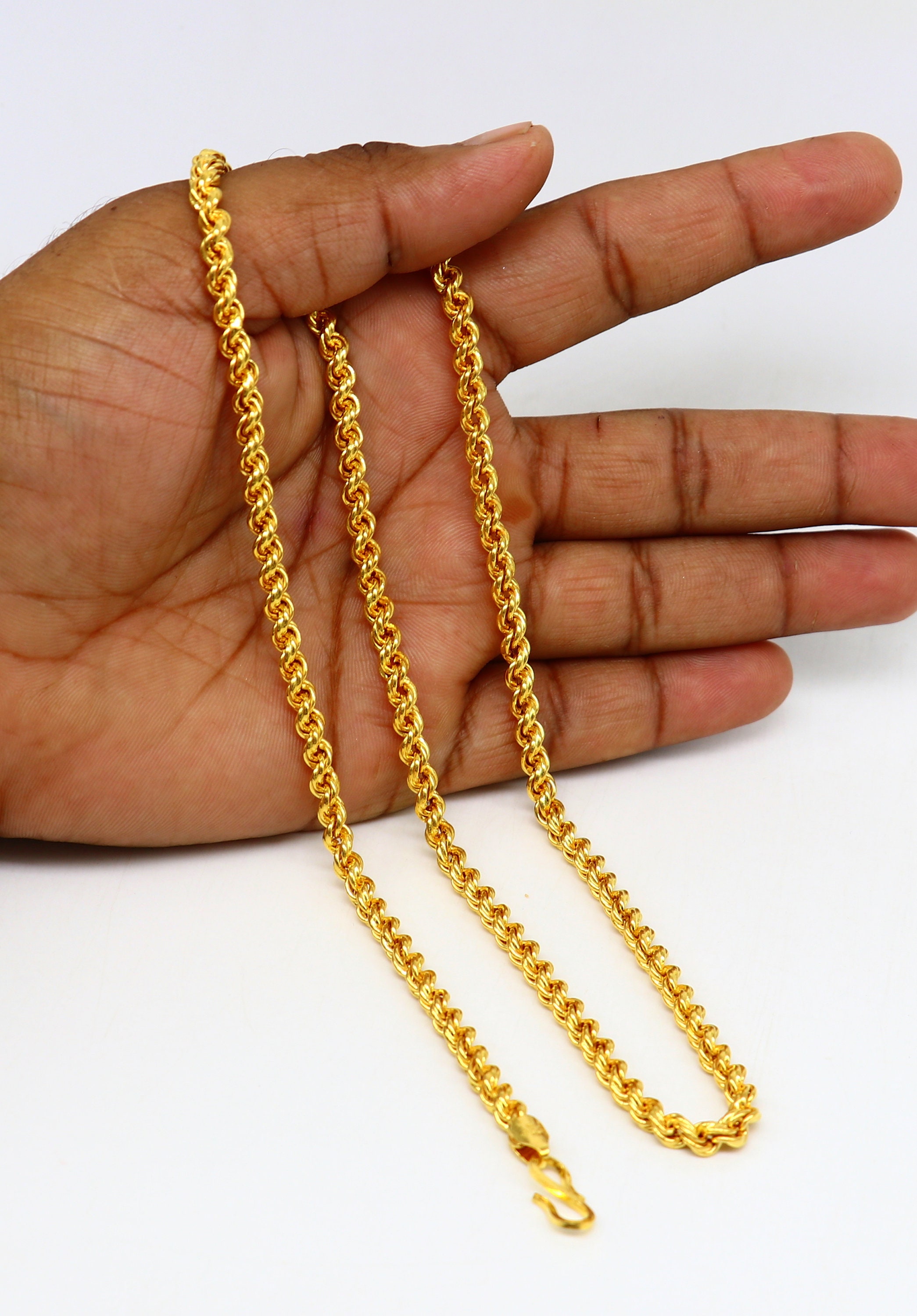 22k yellow gold handmade fabulous rope chain necklace all | Etsy