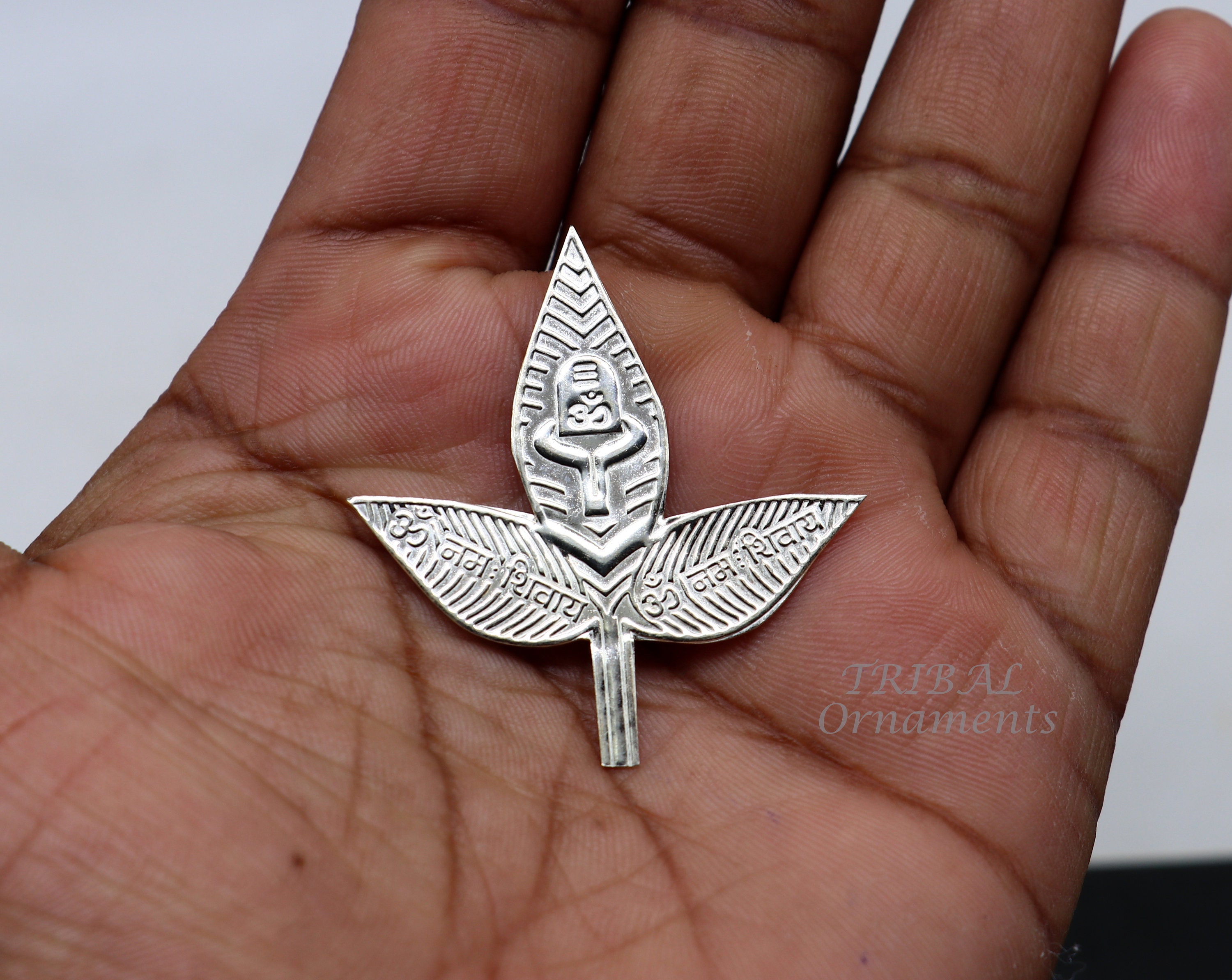 4.5cm Lord Shiva Bel Patra Solid Silver Handmade Solid Belva Patra ...