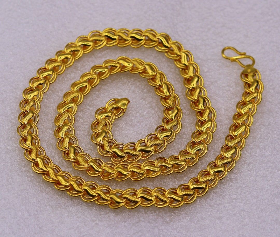 20" 7 Mm 22 Karat Gold Fabulous Lotus Design Handmade Hollow Chain ...