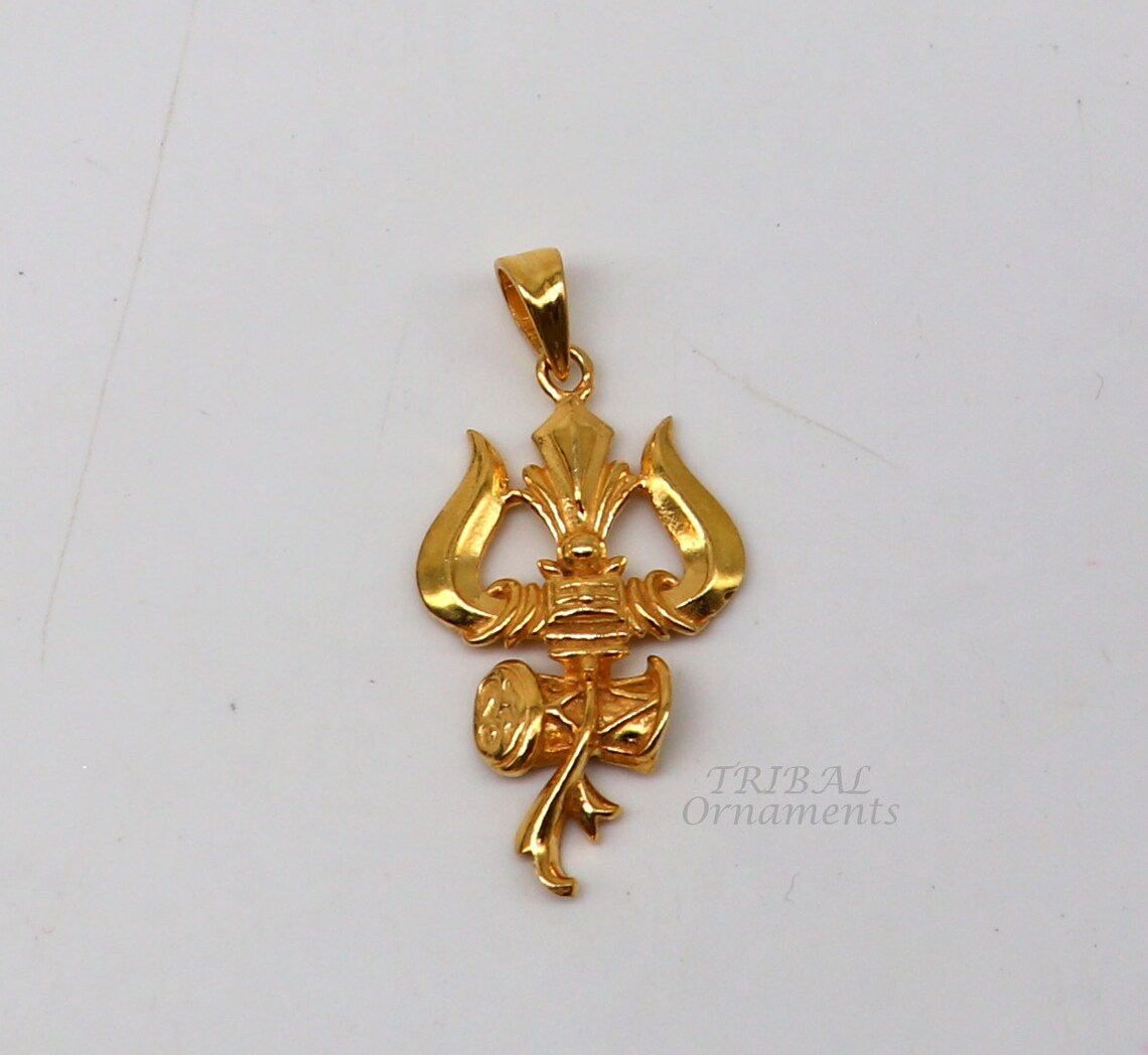 925 Sterling Silver Gold Polished Idol Lord Shiva Trident Pendant ...