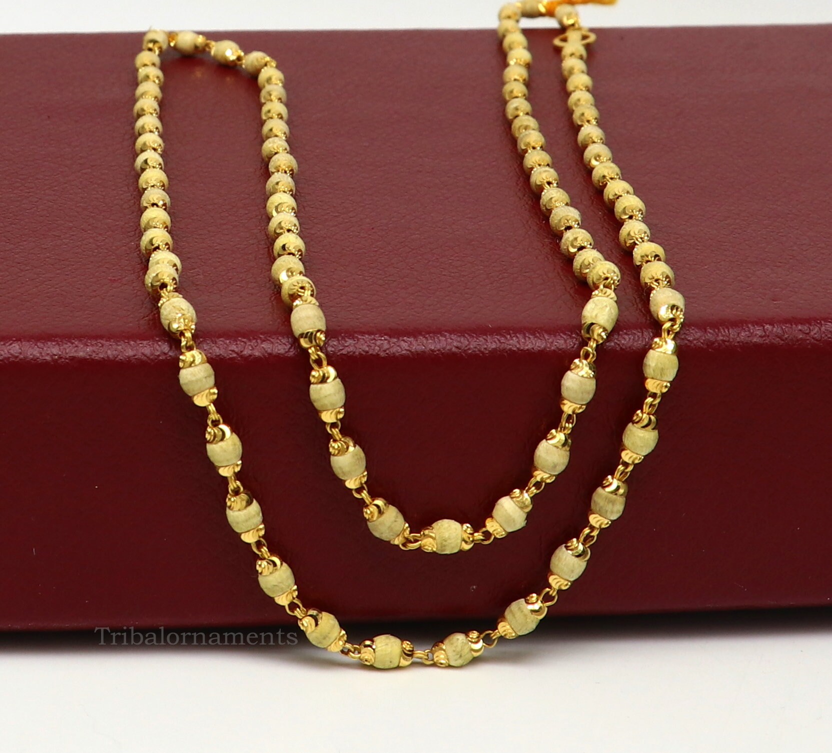 22kt Yellow Gold 3mm Basil Rosary(tulsi) Chain Necklace, Gorgeous ...