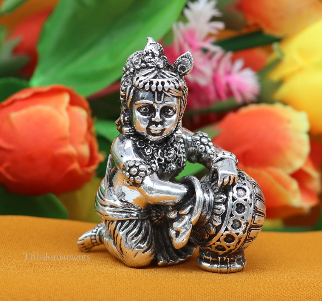 925 Sterling Silver Crawling Krishna, Baby Krishna, Makkhan Gopala ...