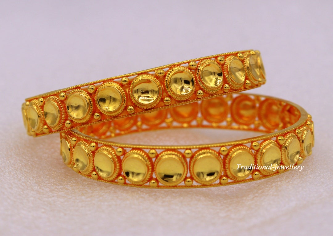 Antique Design Tussi Chudi Handmade Fabulous 22karat Yellow Gold Bangle ...