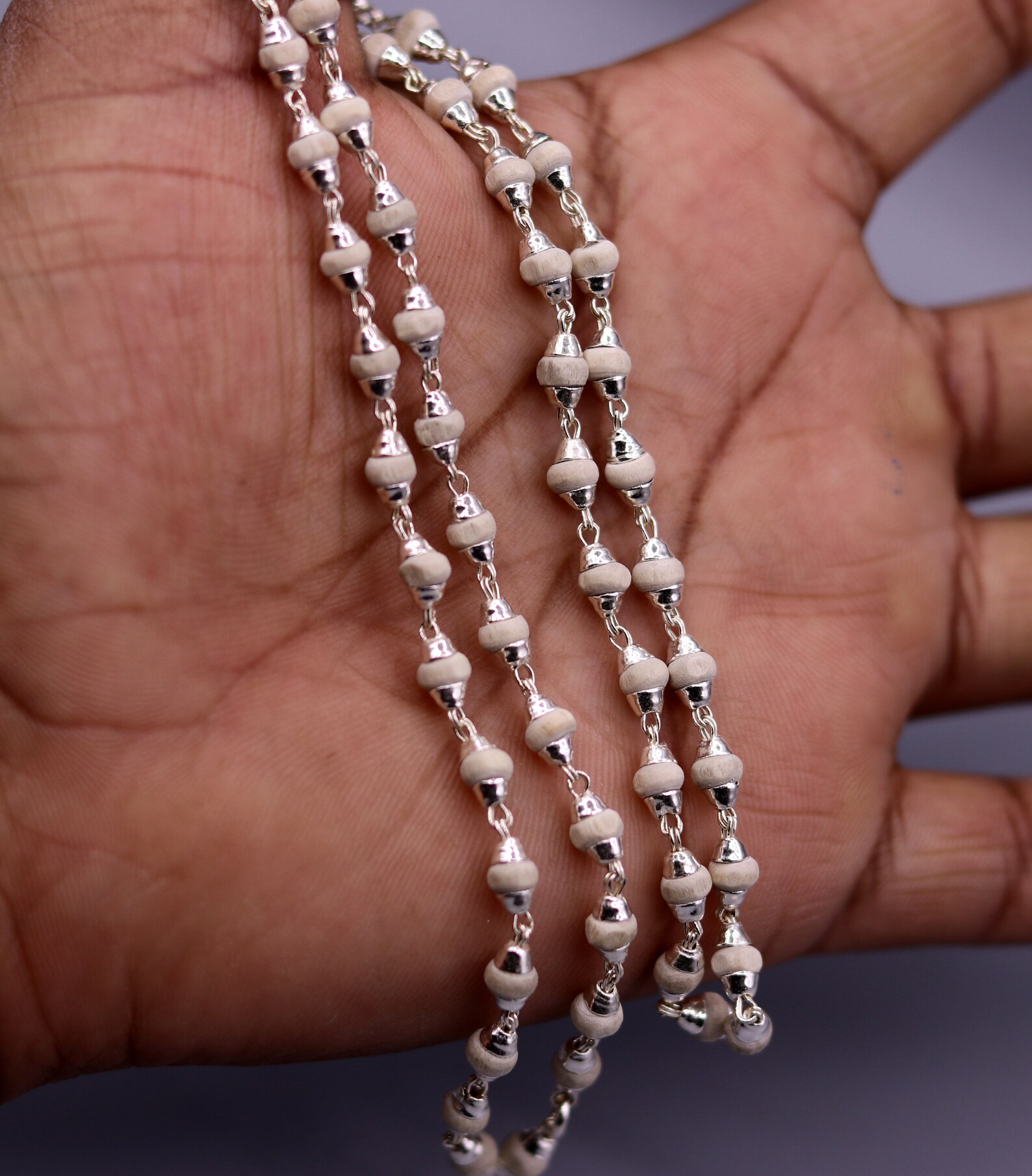 Silver Handcrafted Basil Rosary Plant Beads Necklace Chain Tulsi Mala ...