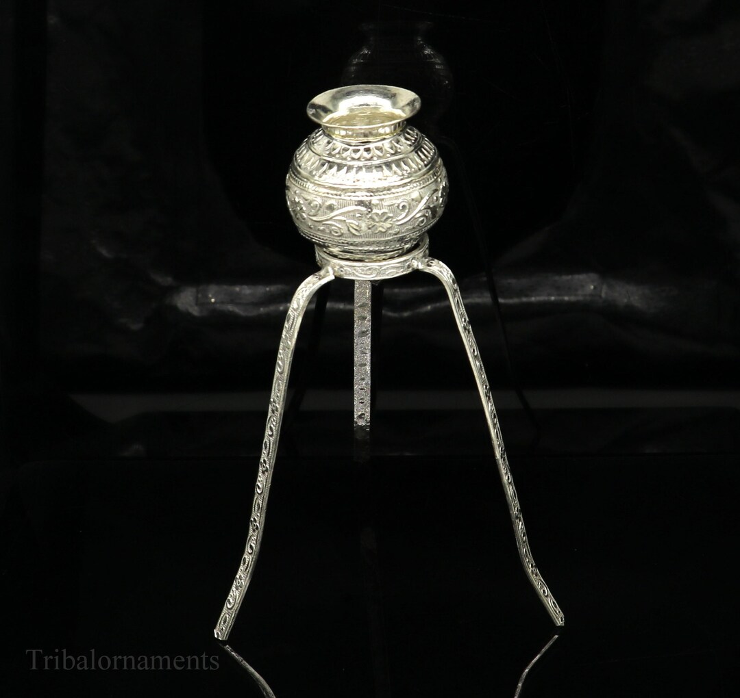 925 Sterling Silver Handmade God Shiva Lingam Water Flow Pot or Puja ...