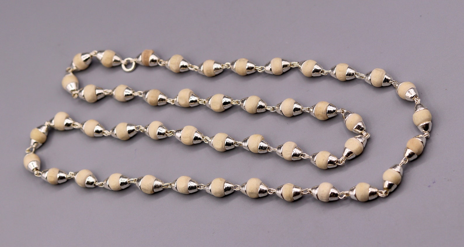925 Silver Handcrafted Basil Rosary Plant Beads Necklace Chain Tulsi ...