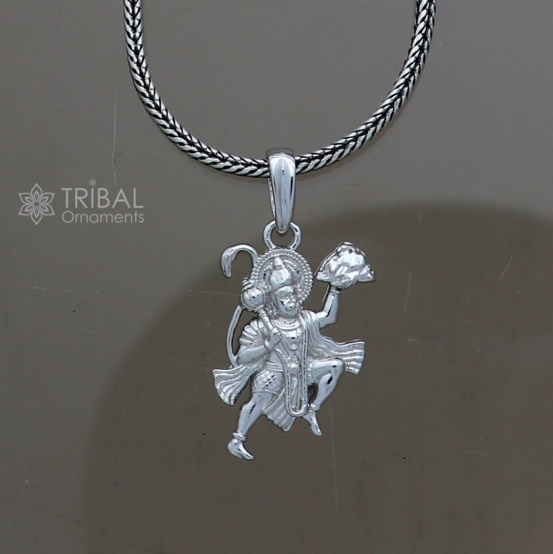 925 Sterling Silver Handmade Hindu Idol God Lord Hanuman Flying Pendant ...