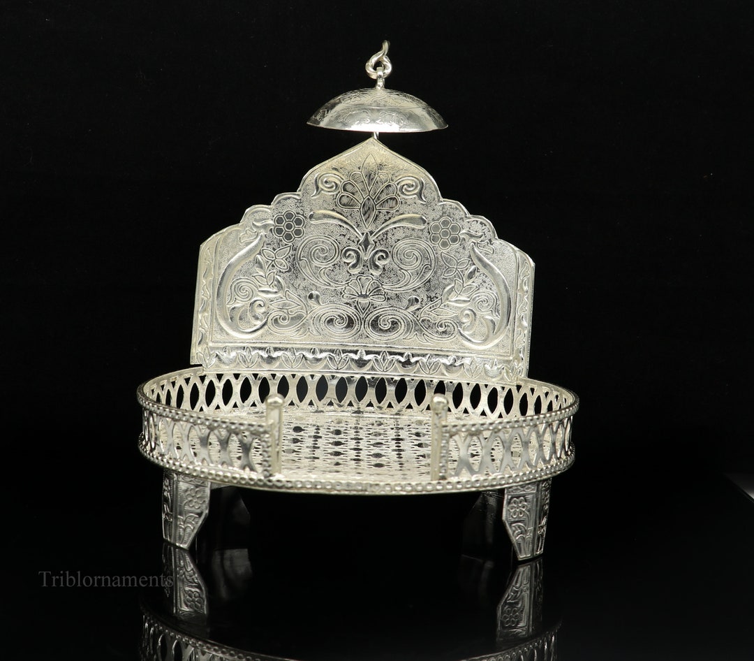 925 Pure Sterling Silver Handcrafted Small Singhasan, Idol Krishna ...