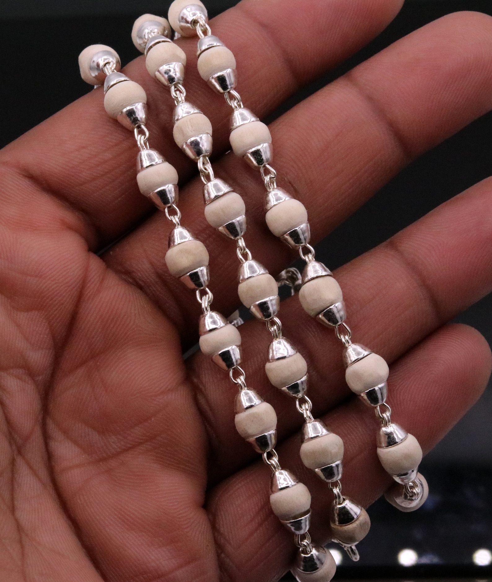 925 Silver Handcrafted Basil Rosary Plant Beads Necklace Chain Tulsi ...
