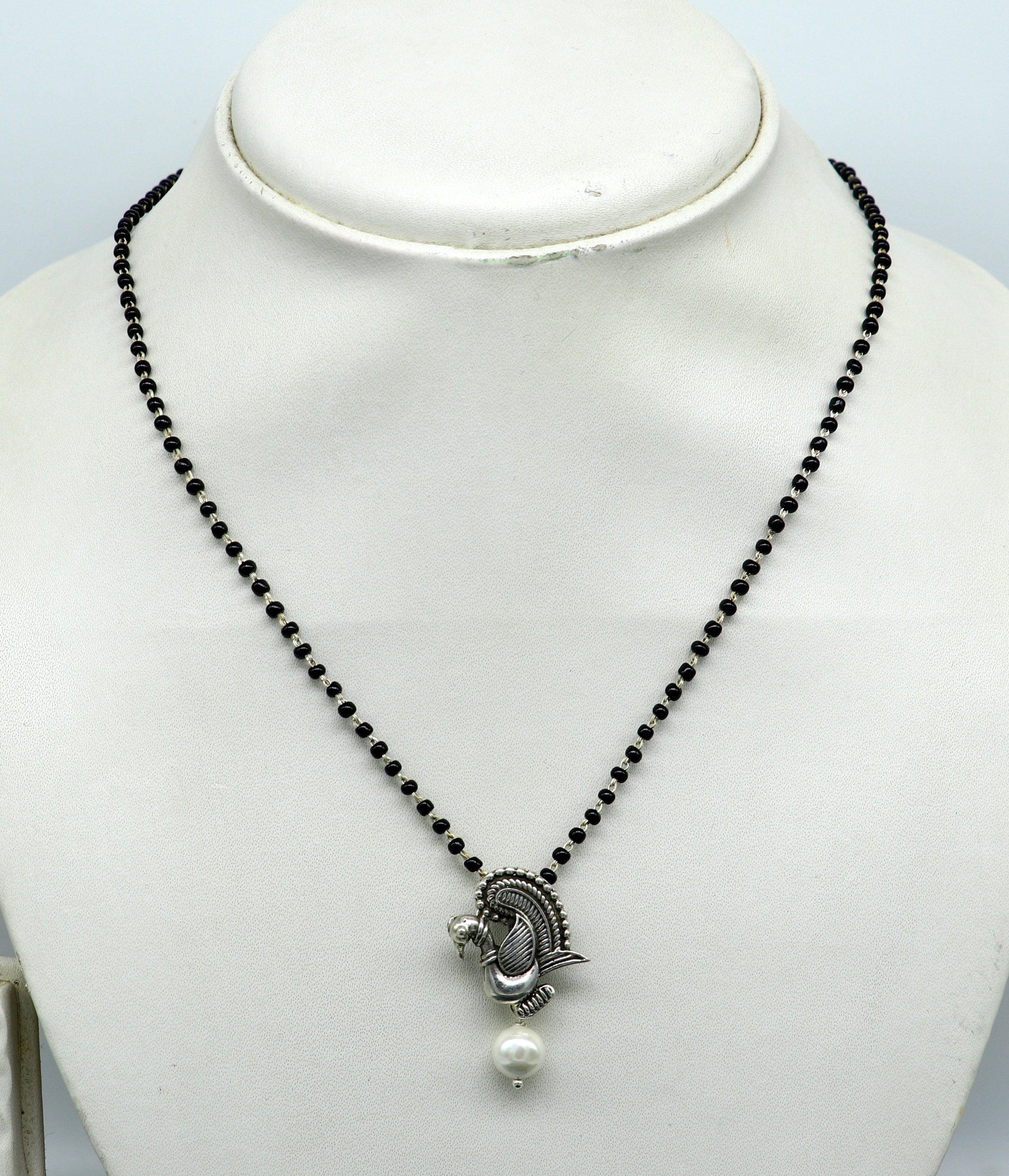 925 sterling silver black beads chain necklace gorgeous small | Etsy