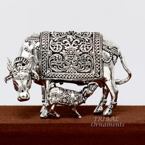 Divine Cow With Calf 925 Sterling Silver Vintage Nakshi Work Design ...