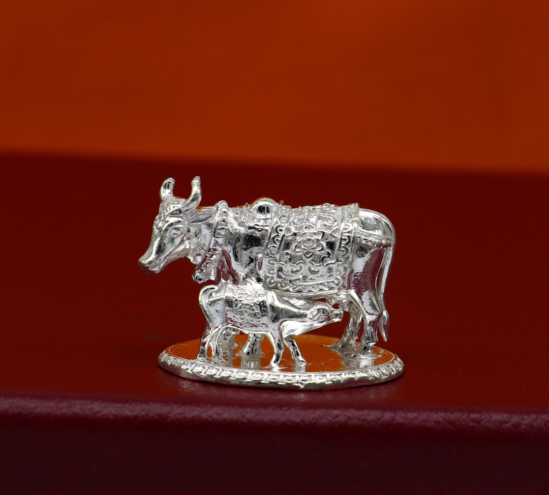 25 Grams Divine Cow With Calf 925 Sterling Silver Soled Kamdhenu Cow ...