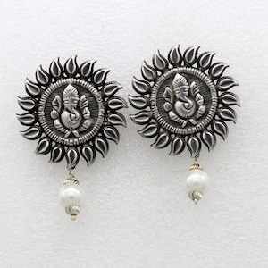 Lord Ganesha 925 Sterling Silver Handmade Stud Earrings God Ganesha ...