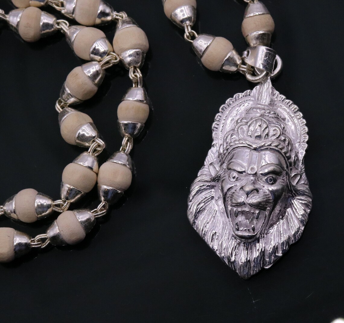 Sterling Silver Lord Vishnu Avatar Narsimha Pendant With Basil Rosary ...