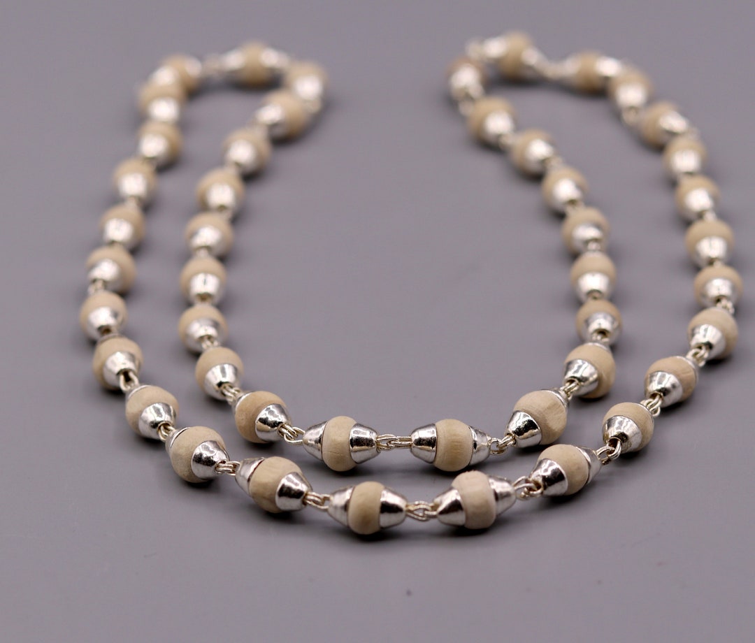 925 Silver Handcrafted Basil Rosary Plant Beads Necklace Chain Tulsi ...