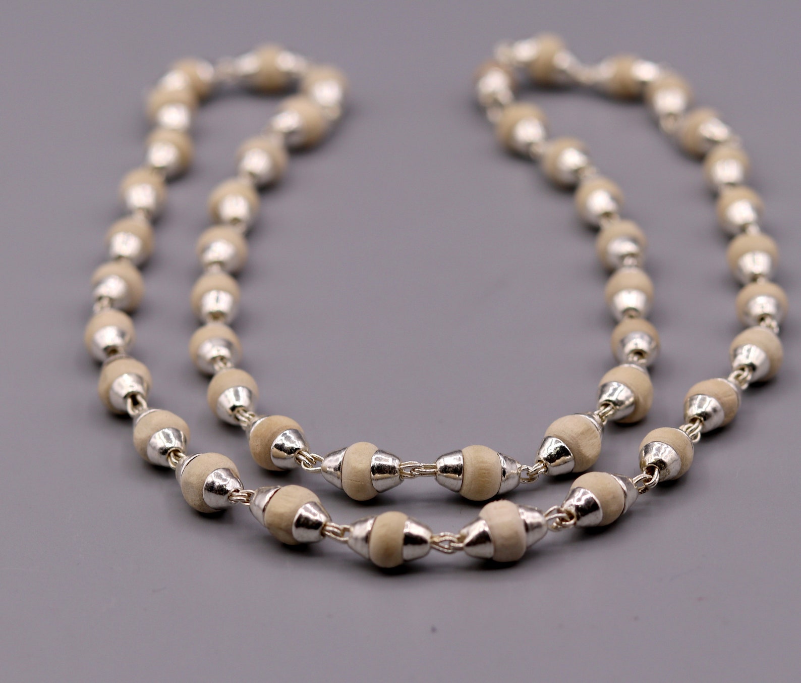 925 Silver Handcrafted Basil Rosary Plant Beads Necklace Chain Tulsi ...