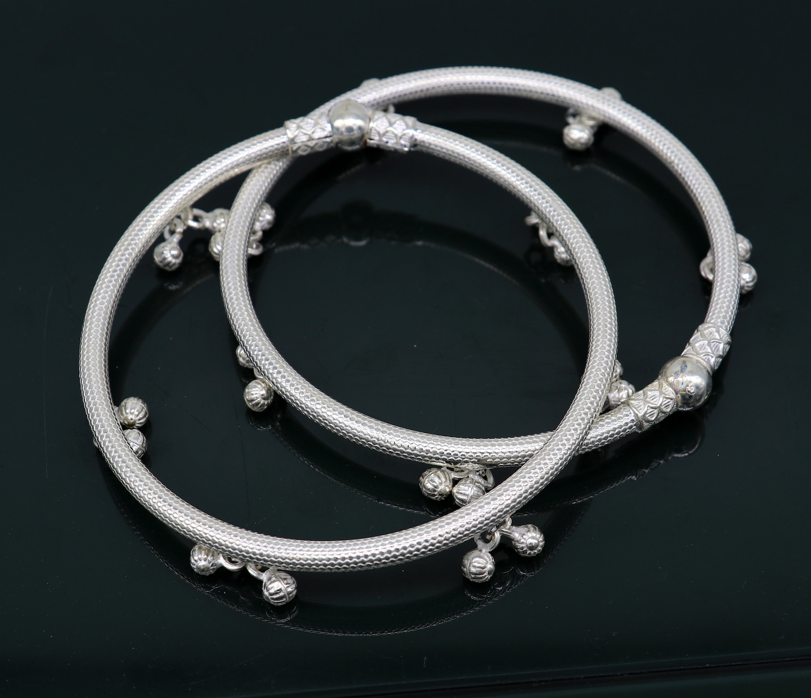 Sterling Silver Handmade Gorgeous Foot Bangle Bracelet Kada, Excellent ...