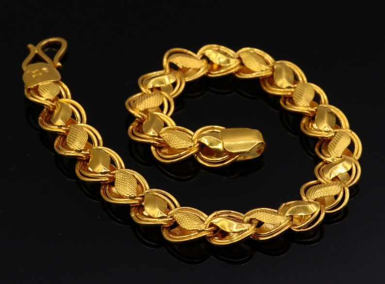 Handmade Fabulous 22k Yellow Gold Lotus Design Bracelet Chain Unisex ...