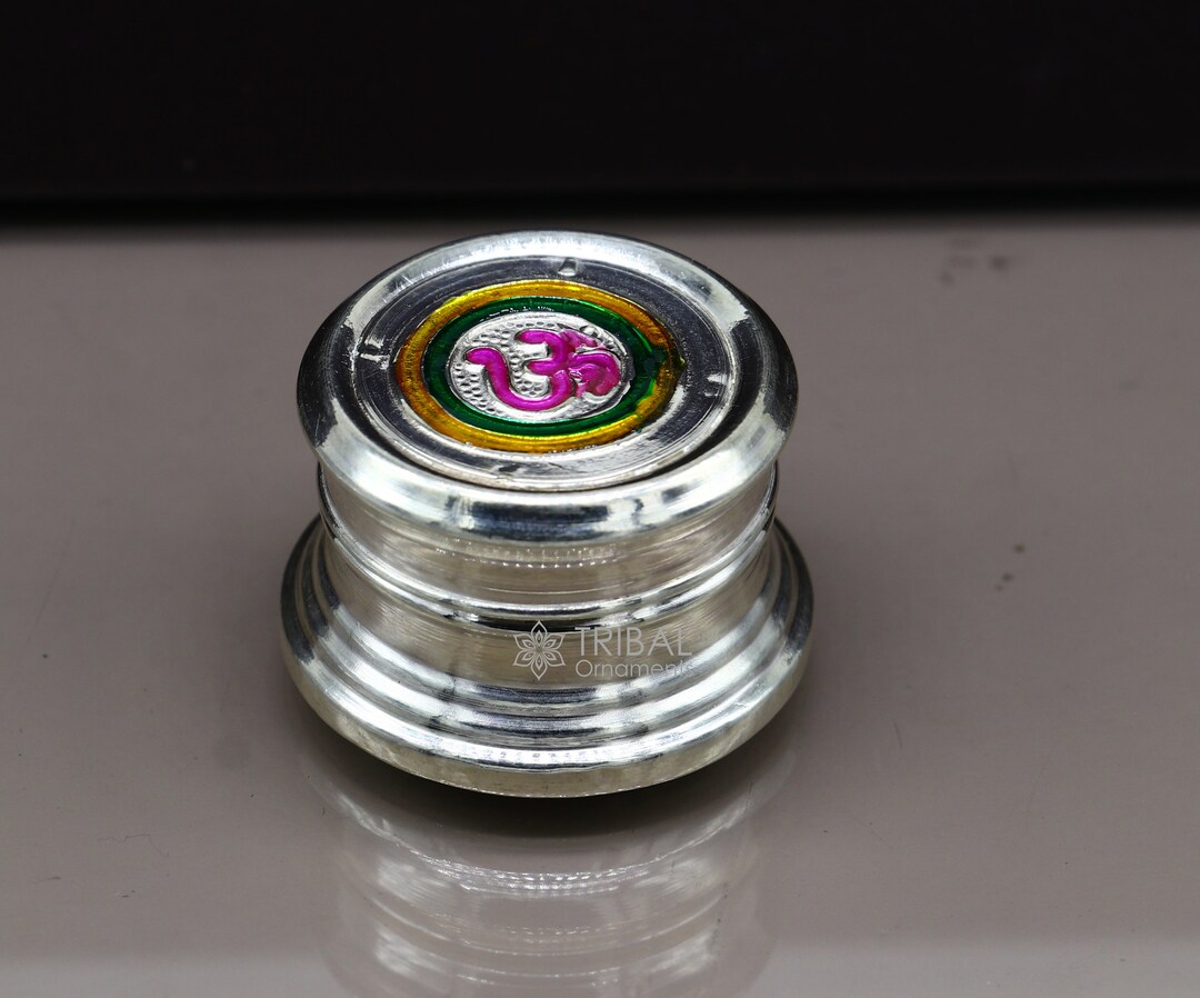 999 Pure Silver Trinket Box, Kajal Box Brides Round Shape Box Aum ...