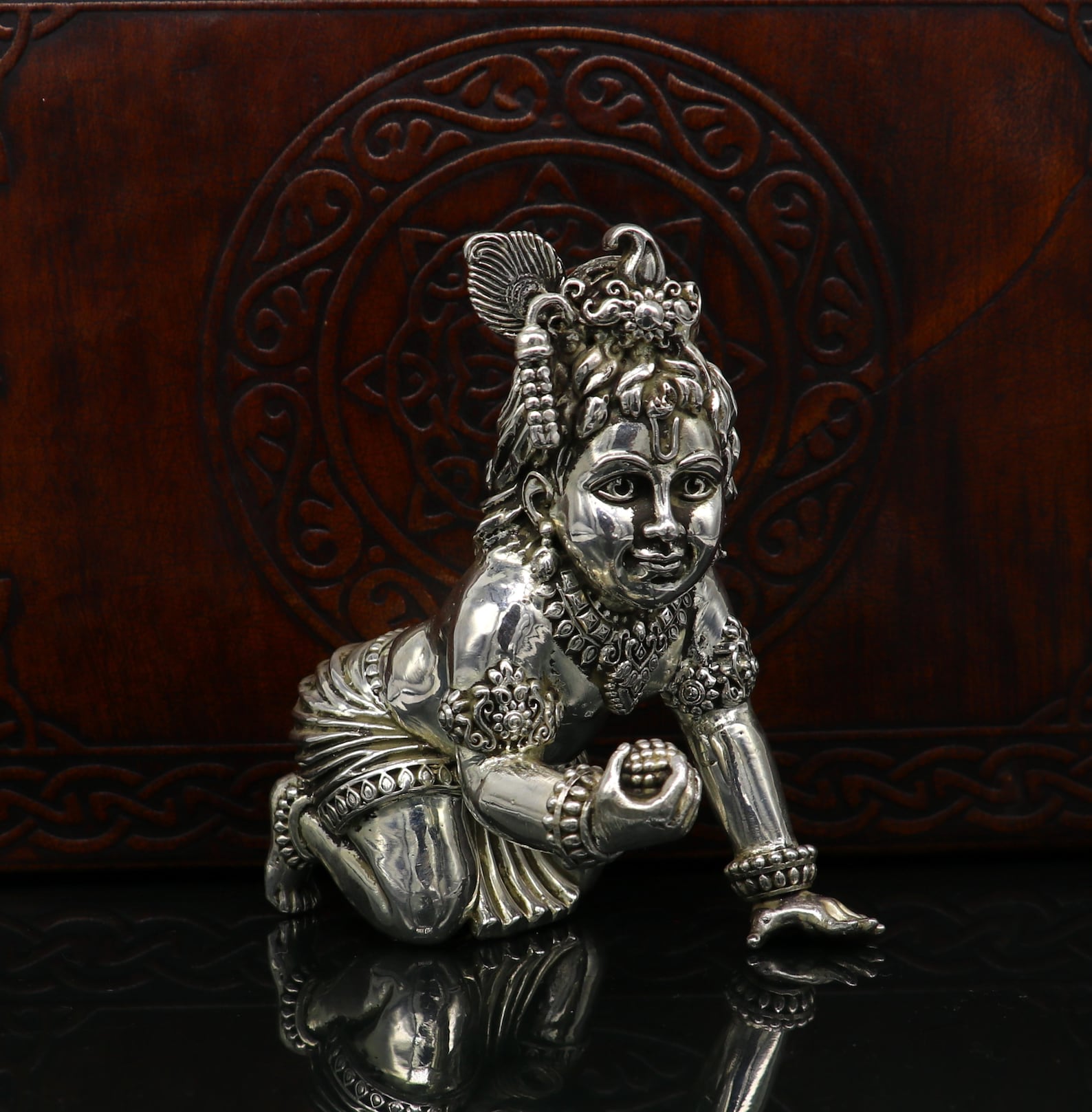925 Sterling Silver Handmade Idol Krishna Bal Gopal Statue Figurine ...