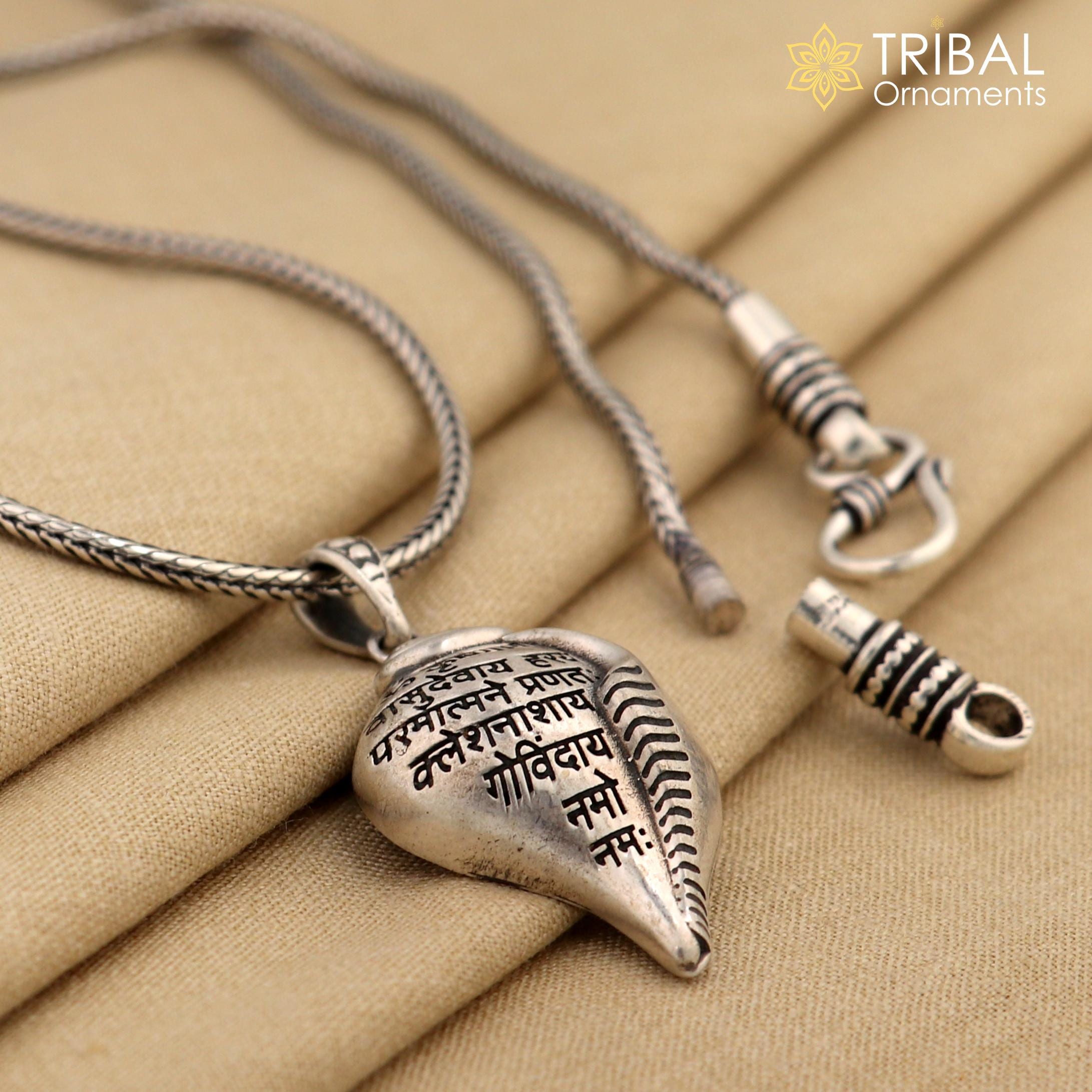 925 Sterling Silver Lord Krishna Mantra Shankha Pendant Tribal Ethnic ...