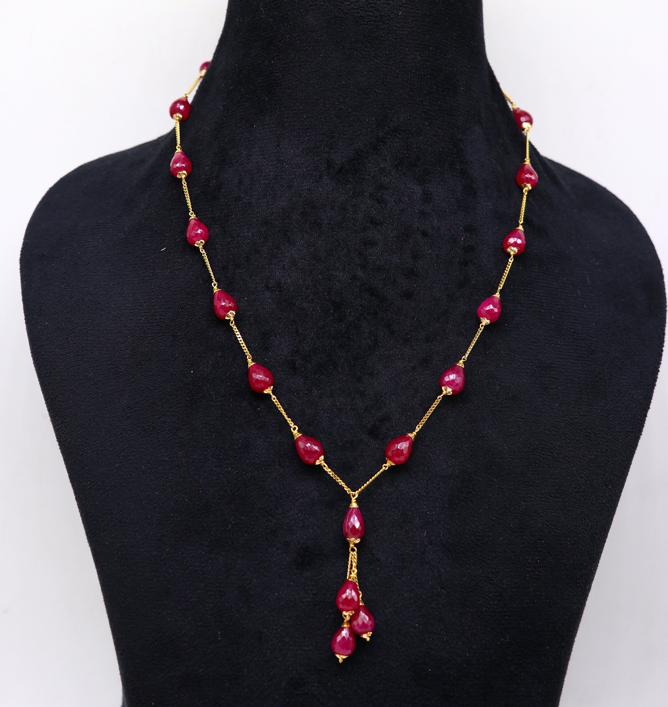 22kt Yellow Gold Ruby Beaded Charm Necklace Best Customized 18carat Red ...