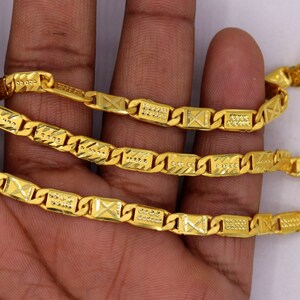 20 Inches Long 5mm Nawabi Chain Handmade 22 Karat Yellow Gold Solid ...