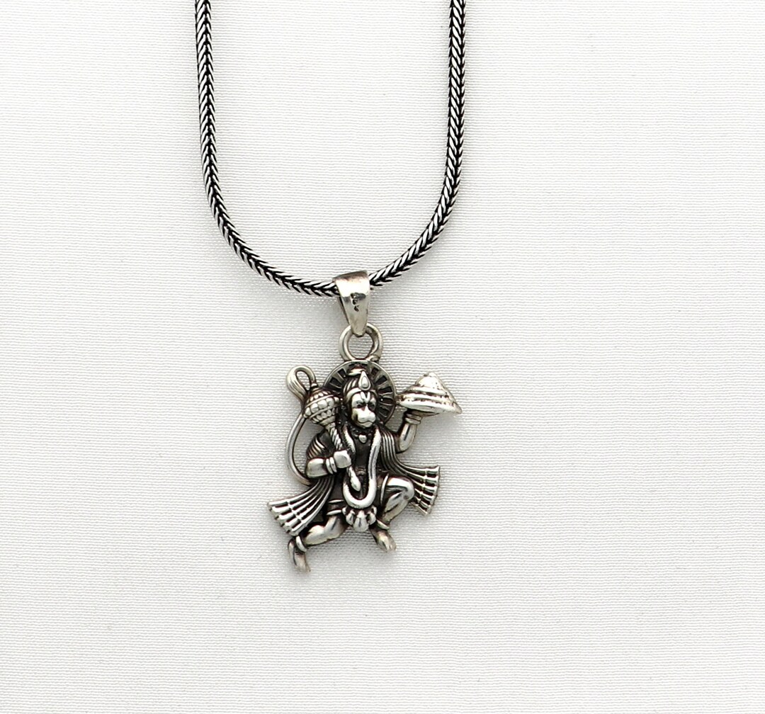 925 Sterling Silver Handmade Hindu Idol God Lord Hanuman Flying Pendant ...