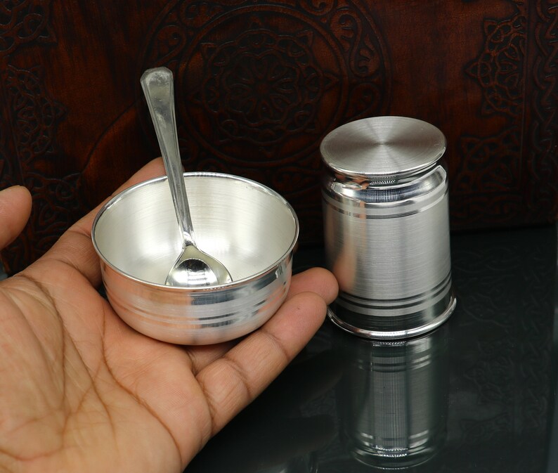 999 Pure Silver Combo Bowl and Water/milk Tumbler, Silver Vessel ...