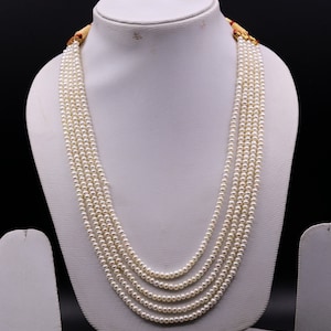 Natural Real Pearl Five Line Layer String Necklace Set Gorgeous Wedding ...
