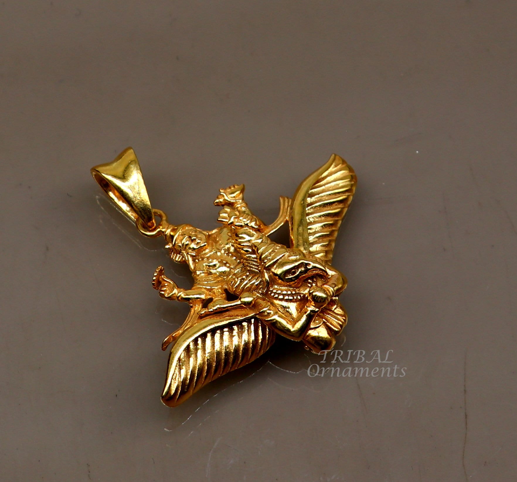 925 Sterling Silver Hindu Idol Lord Vishnu With Garuda Gold Polished ...